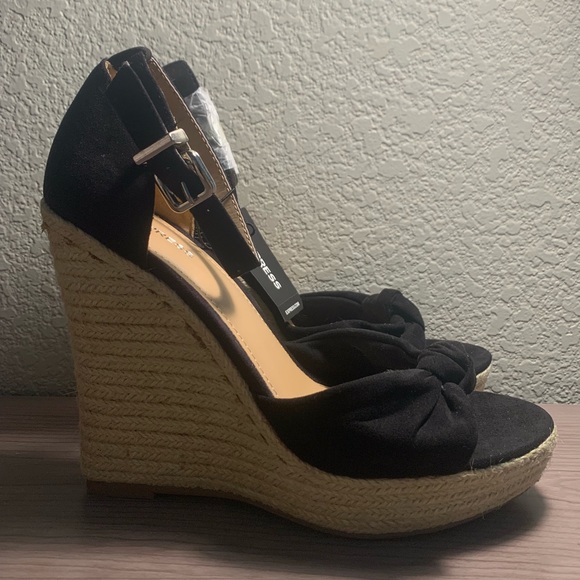 Express | Shoes | New Express Black Woven High Heel Sandals Womens Sz 8 ...